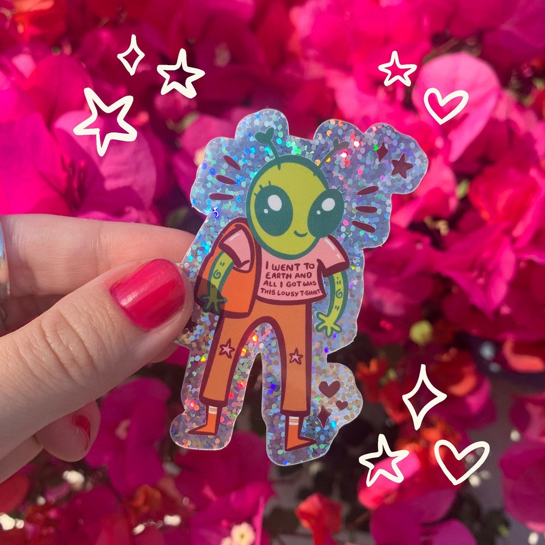 Alien Glitter Sticker // Cute Funny Space Tourist Aesthetic Decal for ...