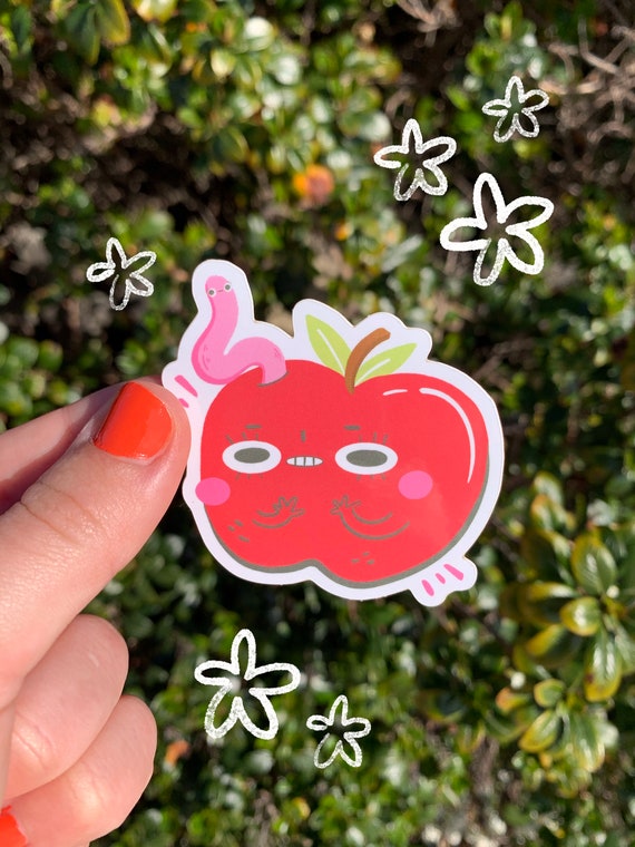 Bad Apple Sticker // Cute Worm Apple Friends Water Bottle | Etsy