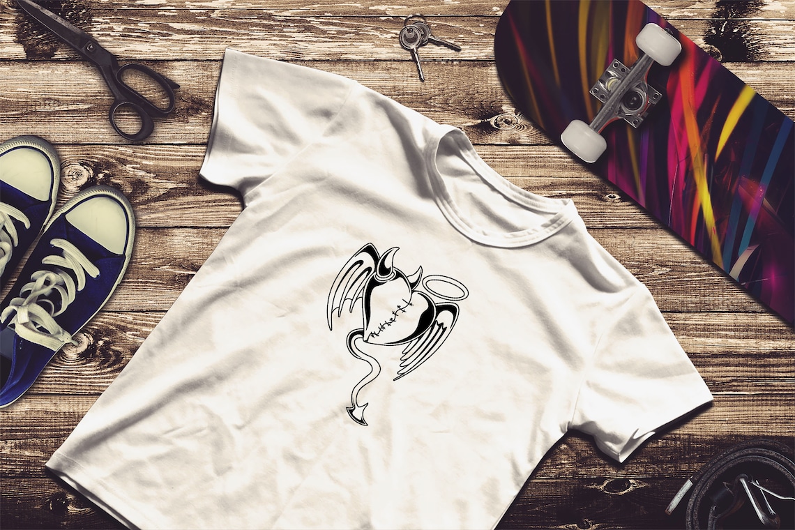 Angel and Demon Heart Svg || Half Angel Half Demon Heart || Angel Heart ...