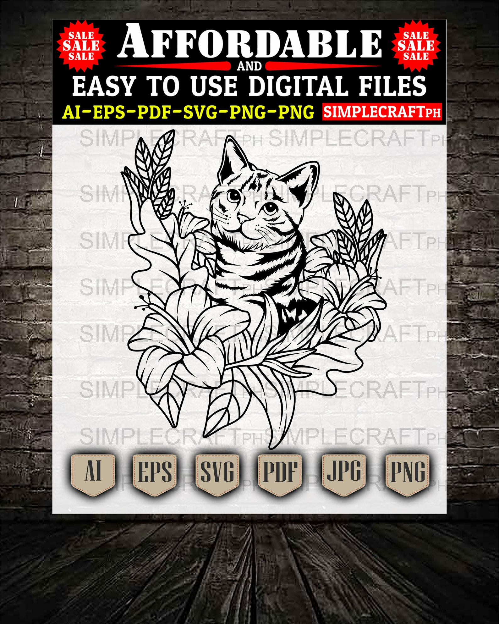 Floral Cat Svg Cat Svg Cat Decals Svg Cat Clipart - Etsy