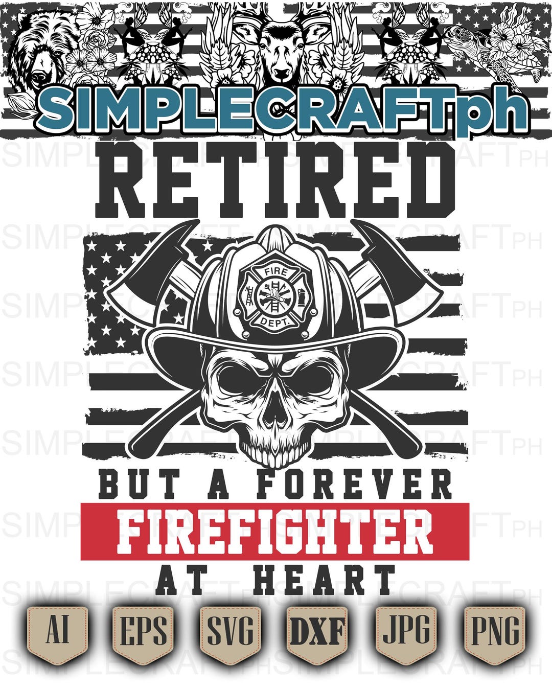 Retired Firefighter Skull Flag SVG: Distressed Design (digital Download ...