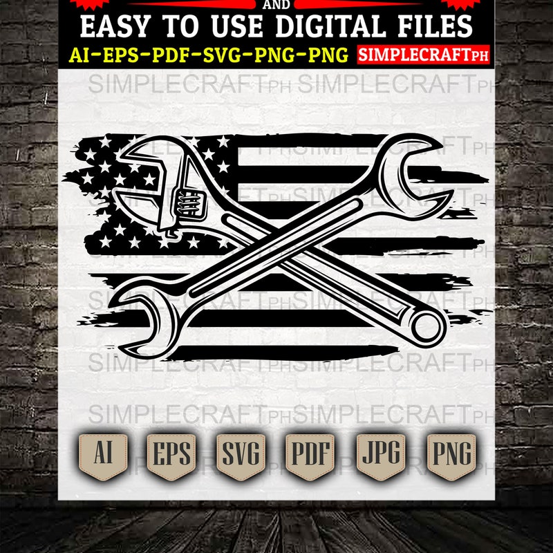 Clip Art American Flag With Wrenches - Etsy UK