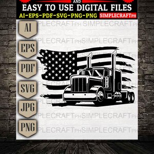 American Rig Truck Svg || Big Rig Svg || Distressed American Flag Svg ...