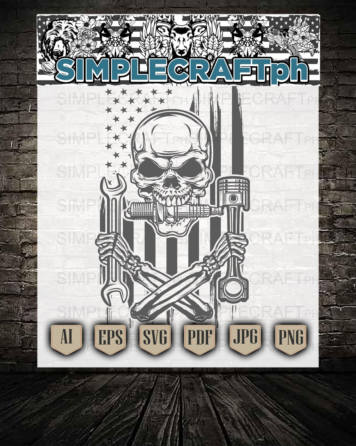 Mechanic Svg Skull Mechanic Svg Distressed Flag Svg - Etsy