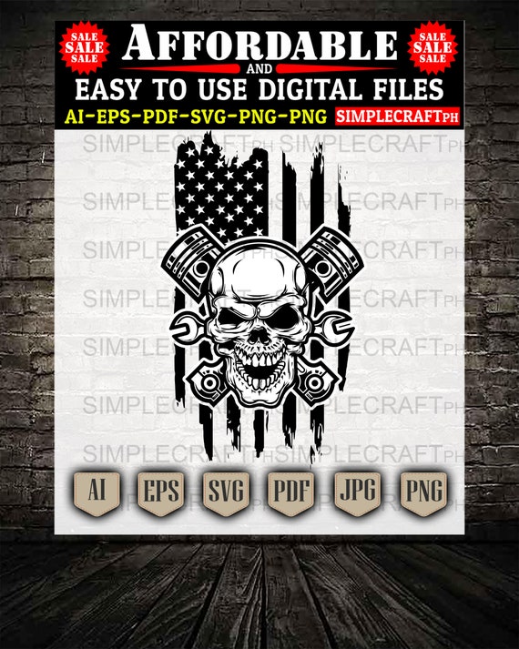 Badass Mechanic Svg Skull Svg Pistons and Wrench Svg - Etsy