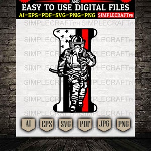 Firefighter Initial Letter I Svg Fireman Tshirt Svg Distressed American ...