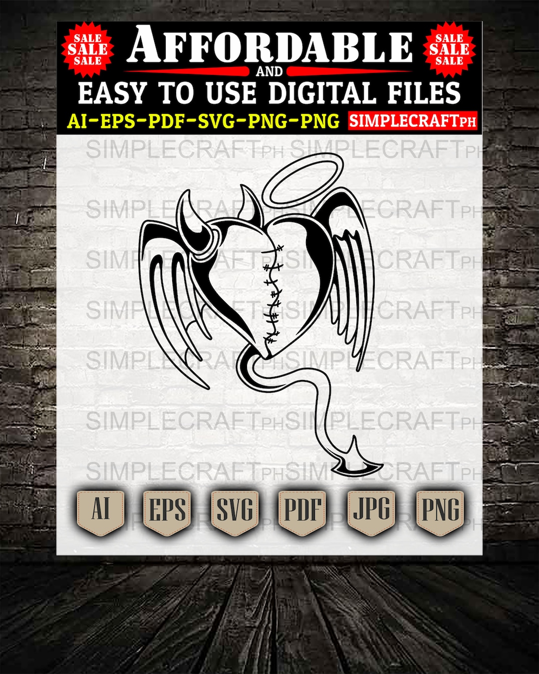 Angel and Demon Heart Svg || Half Angel Half Demon Heart || Angel Heart ...