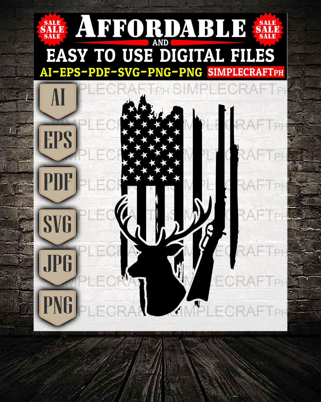 Deer and Rifle Svg || Deer Hunting Svg || Distressed American Flag Svg ...