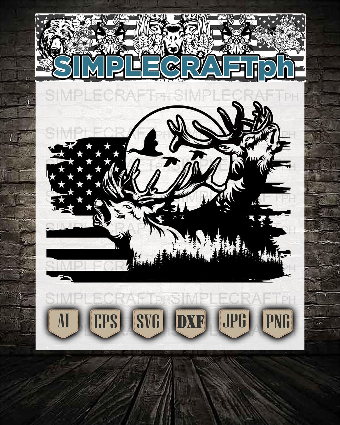 Patriotic Deer Antler SVG: Hunting Design (digital Download) - Etsy