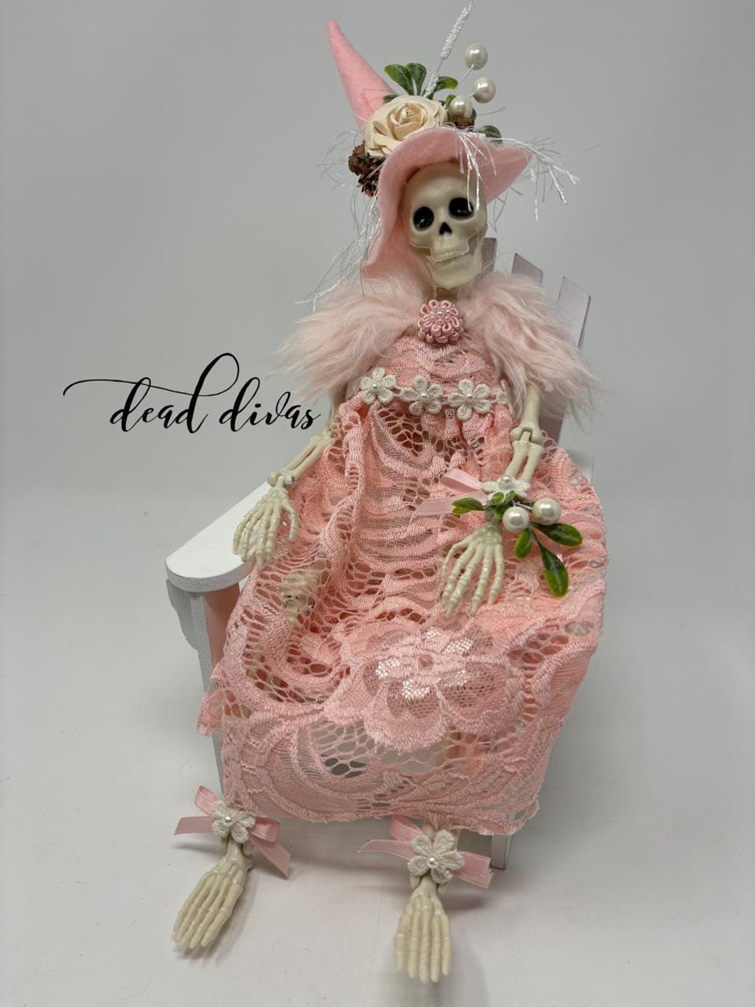 Pretty in Pink Skeleton Witch Doll 20" Tall, Elegant, Holiday Decor ...