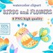 Watercolor Clipart Birds and Flowers. Transparent Digital PNG High ...