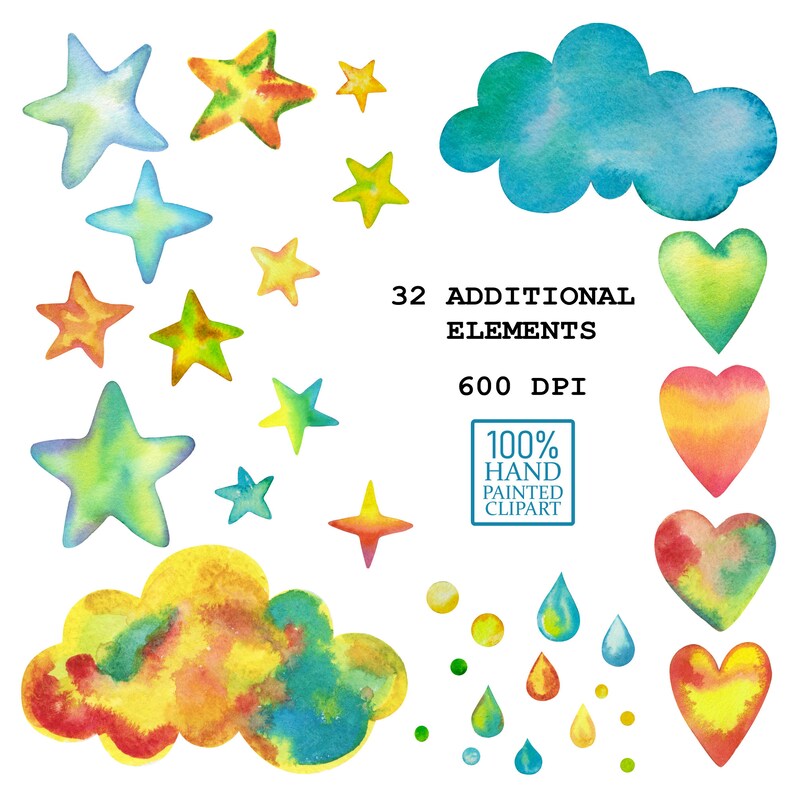 Watercolor Rainbow Clipart. Bright PNG Hand Drawn Illustration - Etsy