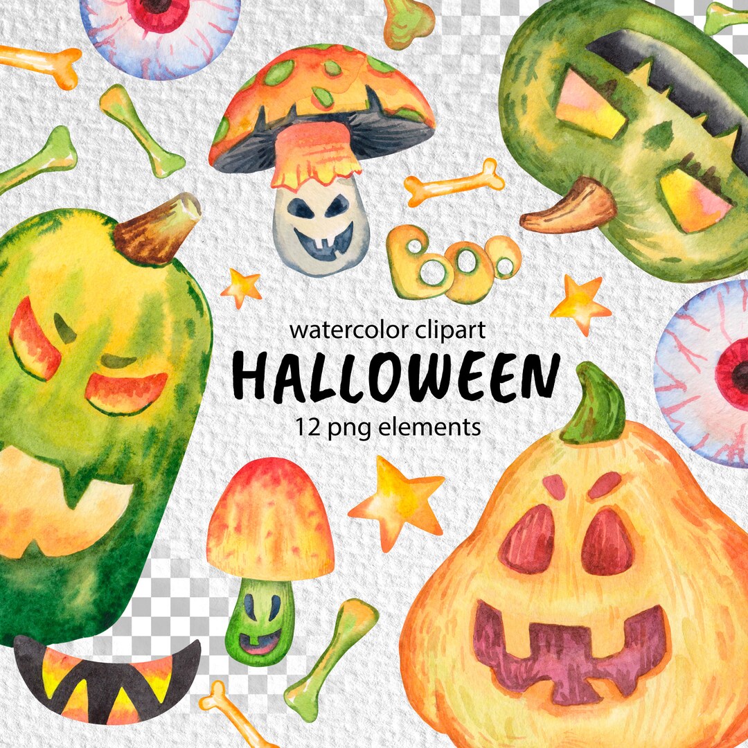 Watercolor Clipart for Halloween. A Set of Printable Stickers: Pumpkins ...