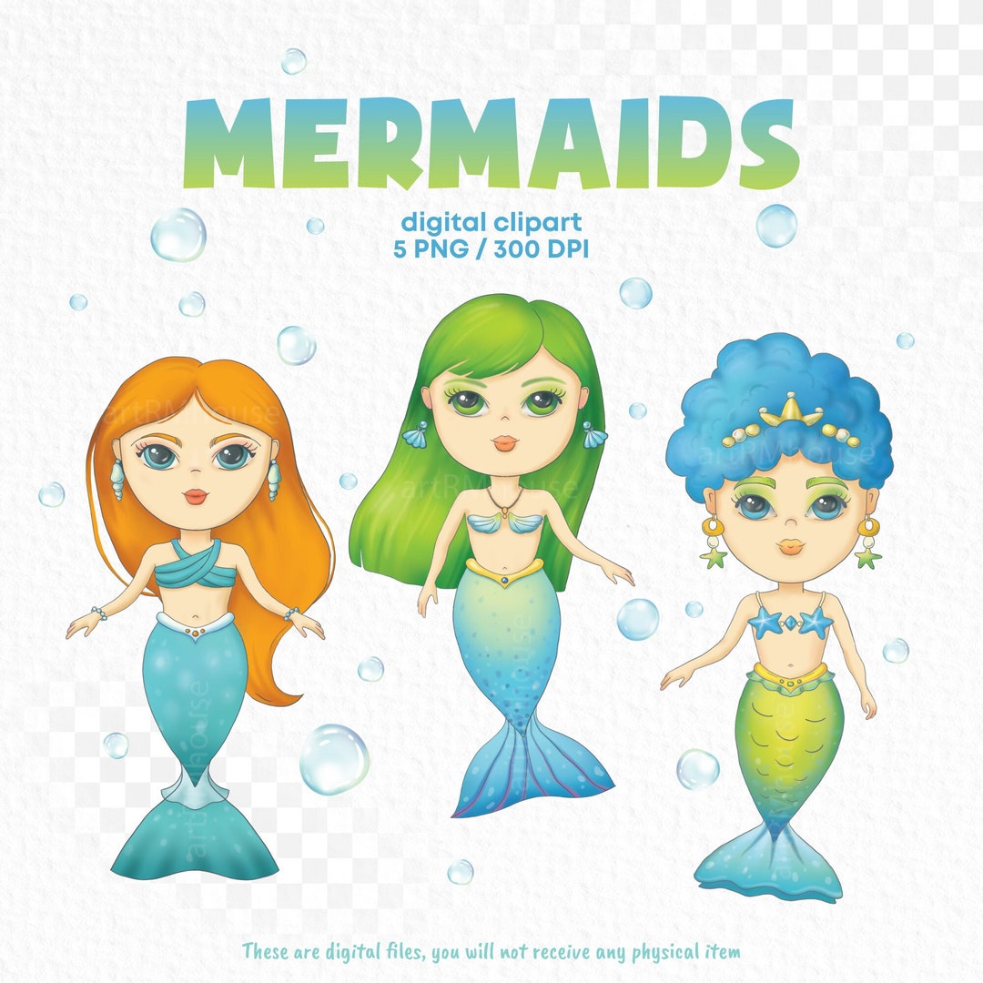 PNG Digital Clipart Mermaids. Bright Illustrations With Mermaids on a ...