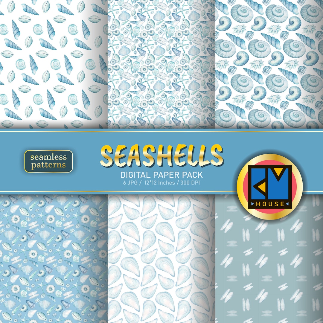 Digital Paper Pack seashells,seamless Pattern,blue,turquoise,fashion ...