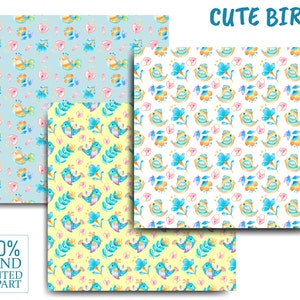 Cute Birds Digital Paper. Cartoon Seamless Patterns With Hand-drawn ...