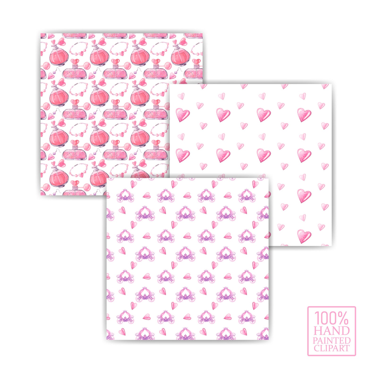 Little Princess Digital Paper 12x12 In. Watercolor Clipart With Hand ...