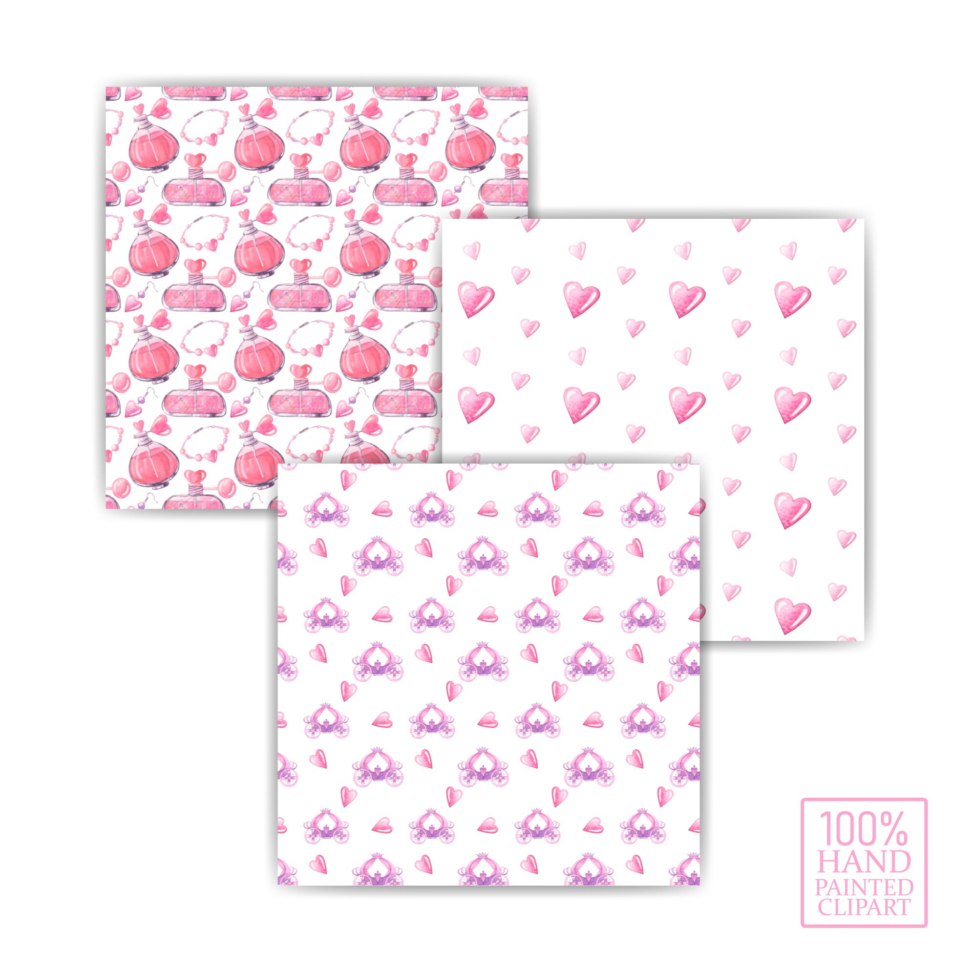 Little Princess Digital Paper 12x12 In. Watercolor Clipart With Hand ...