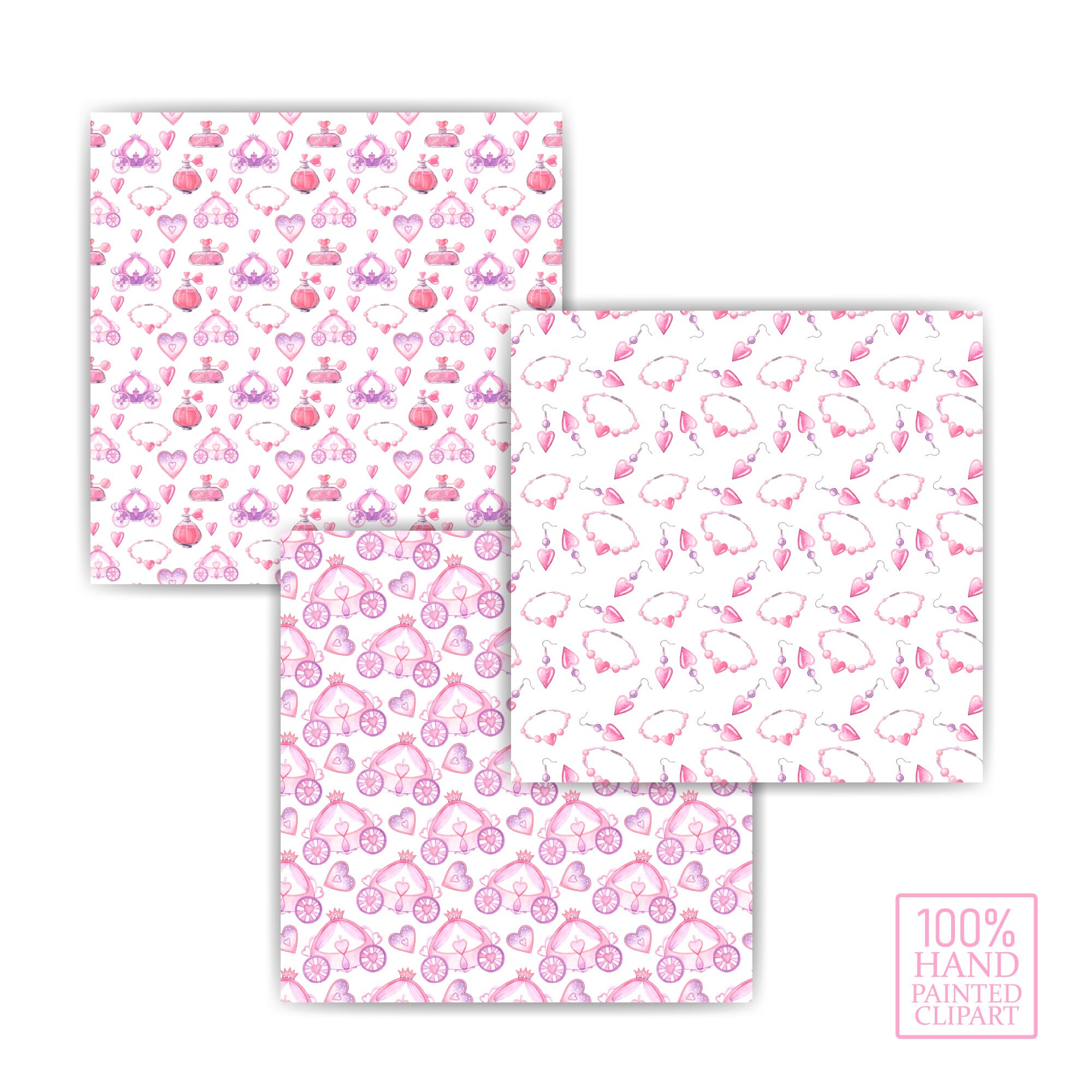 Little Princess Digital Paper 12x12 In. Watercolor Clipart With Hand ...