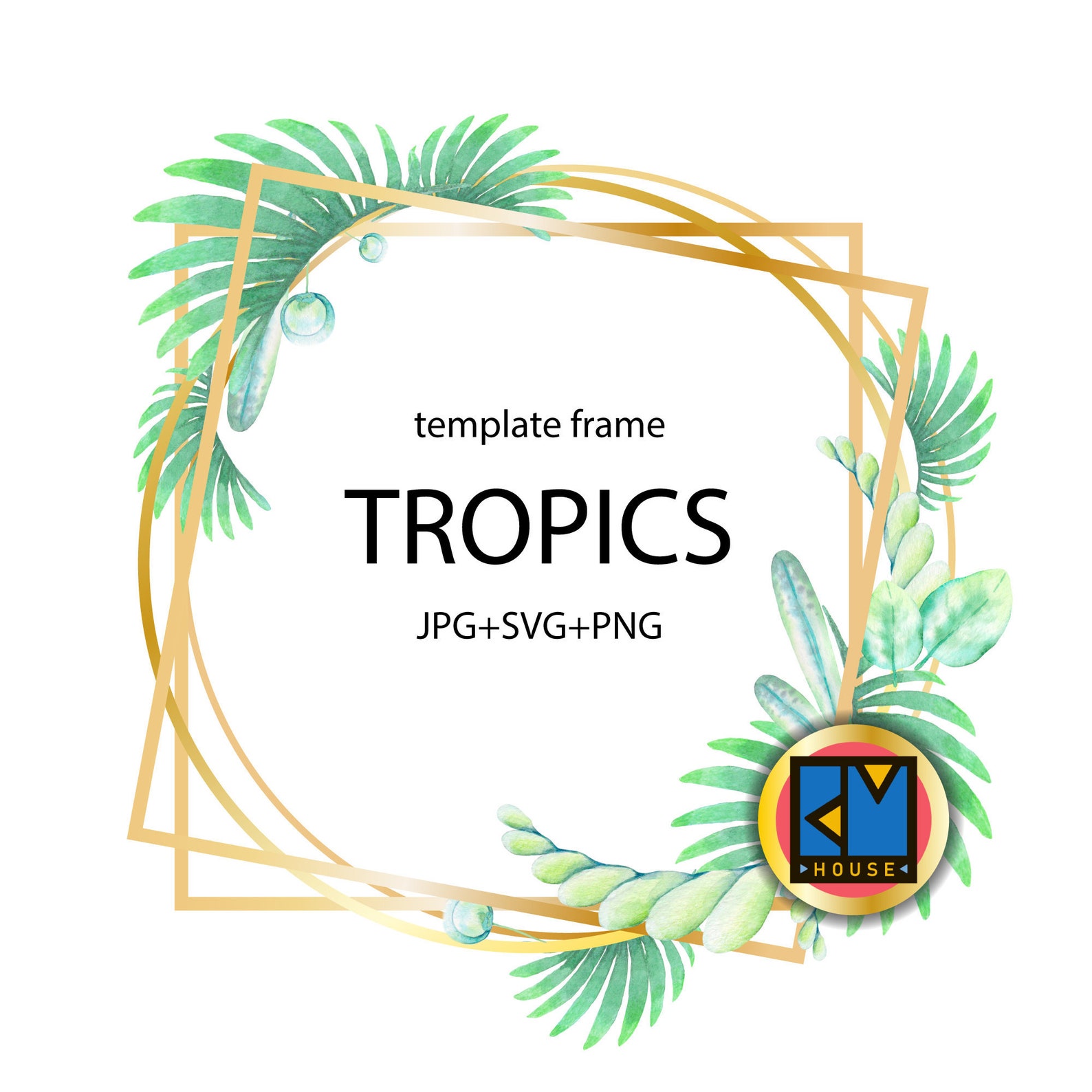 Tropical Frame Template. Watercolor Clipart With Tropical Leaves and a ...