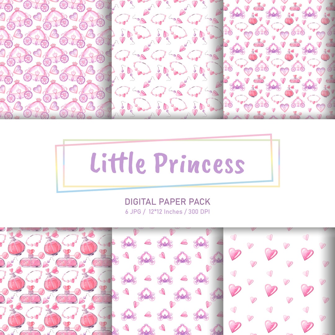 Little Princess Digital Paper 12x12 In. Watercolor Clipart With Hand ...