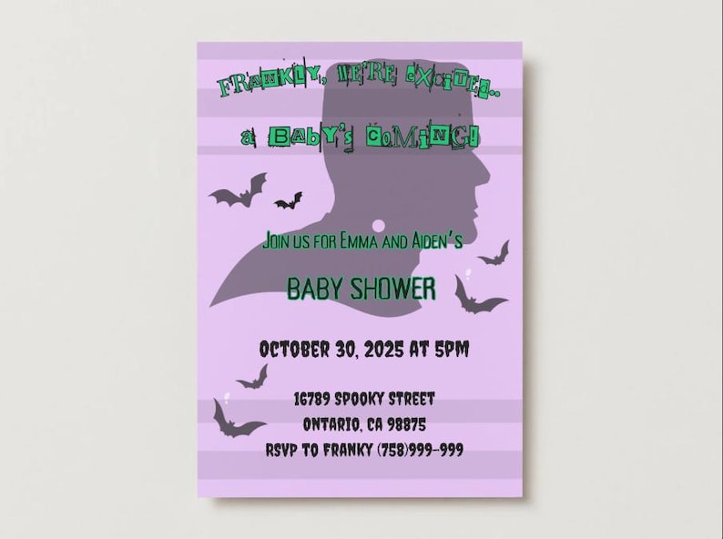 Editable Halloween Baby Shower | Frankenstein Baby| Canva Template ...