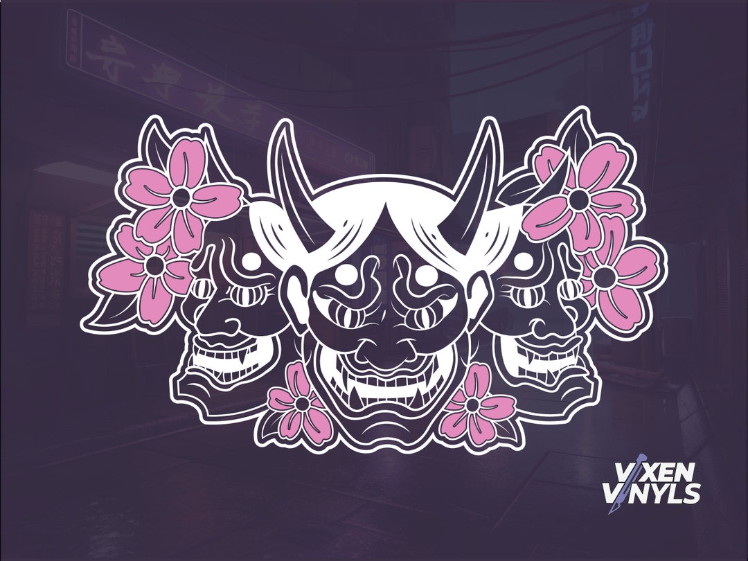 Sakura Oni Mask JDM Cherry Blossom XL Rear Windshield Vinyl Decal ...