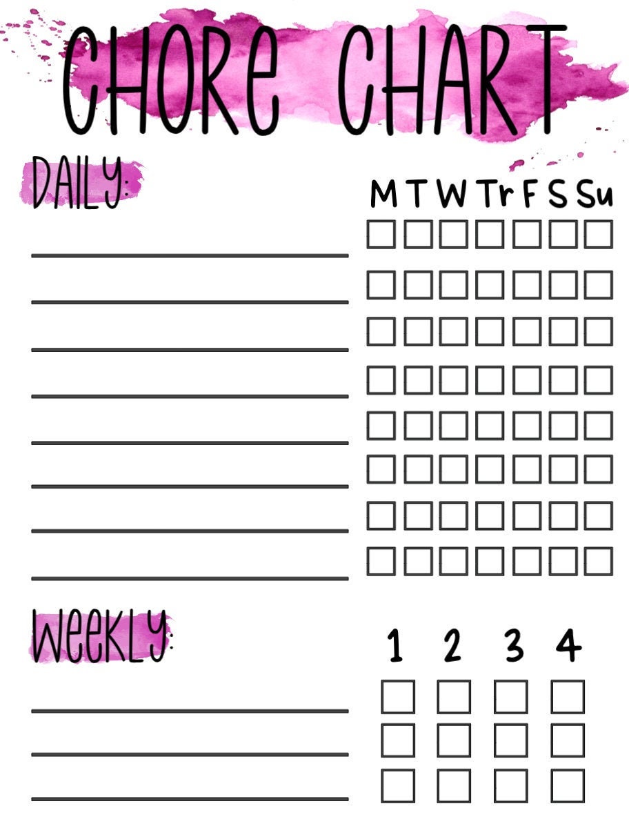 Chore Chart - Girls Chore Chart - Toddler Chore Chart - Kids Chore ...