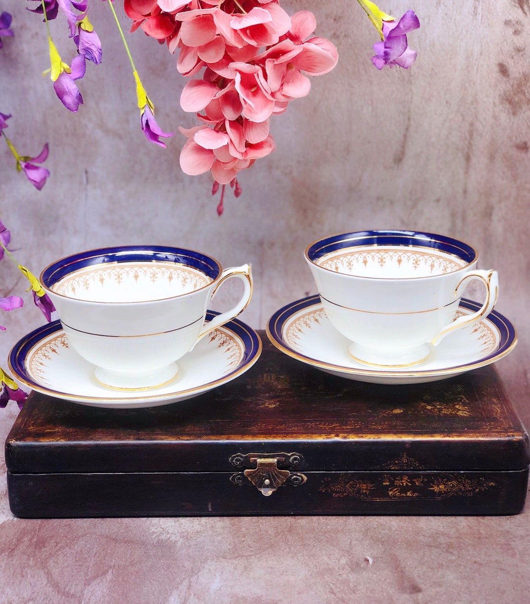 Set of Two Footed Tea Cup and Saucer, “leighton Cobalt ( Smooth ) by ...