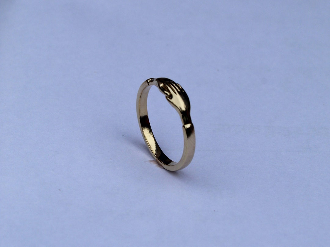 Gold Clasped Hand Ring, Holding Hand Ring, Love Rings for Woman, Dainty ...