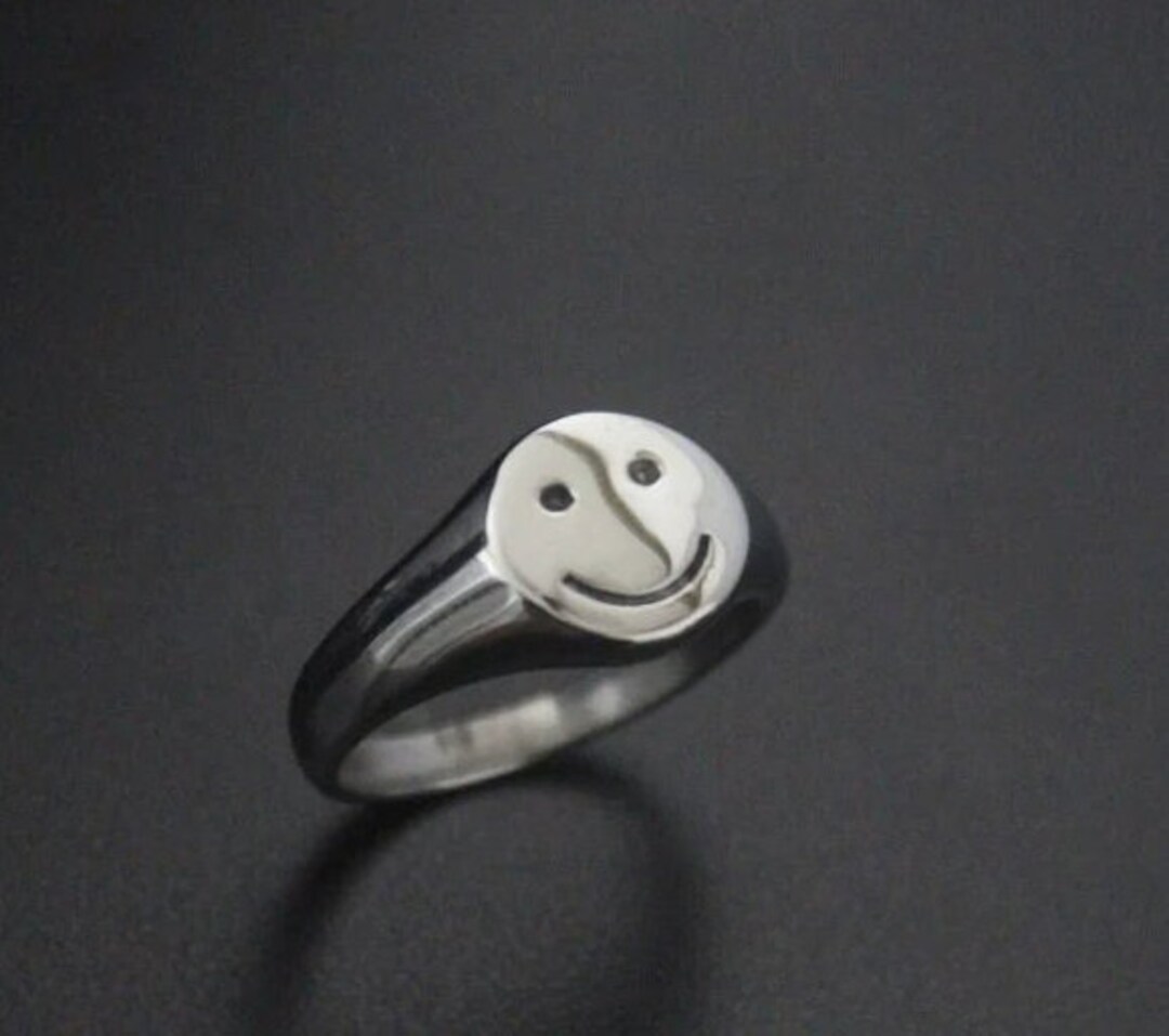 Sterling Silver Smile Face Signet Ring, Happy Fun Jewelry, - Etsy