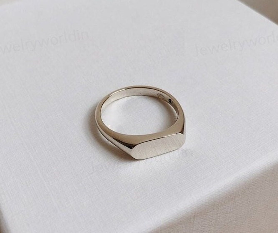Rectangle Flat Bar Signet Men's Ring, Solid Silver Ring, Men Signet ...