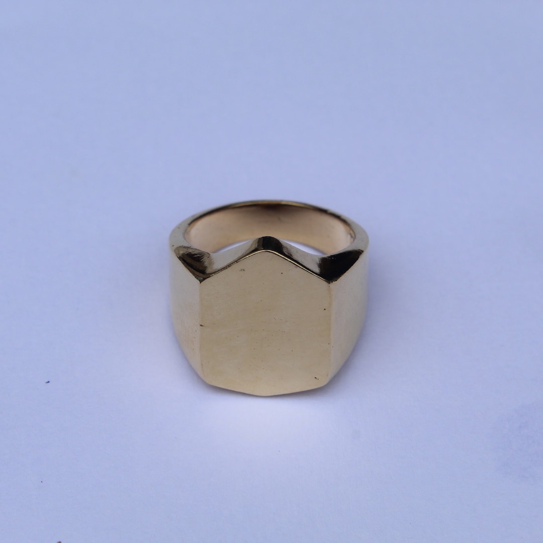 Brass Pentagon Signet Ring, Sterling Silver Band - Etsy