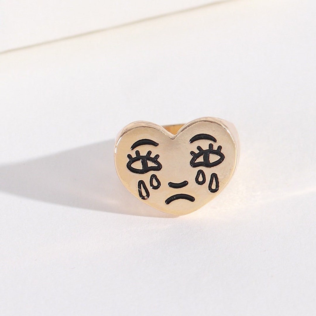 Crying Heart Face Ring, 925 Sterling Silver, Sad Jewelry - Etsy
