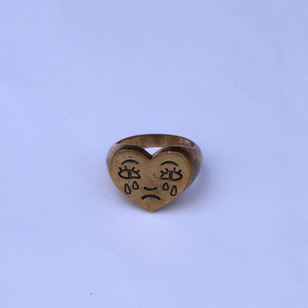 Crying Heart Ring, Face Ring, Crying Face Sad Heart Signet Rings, Love ...