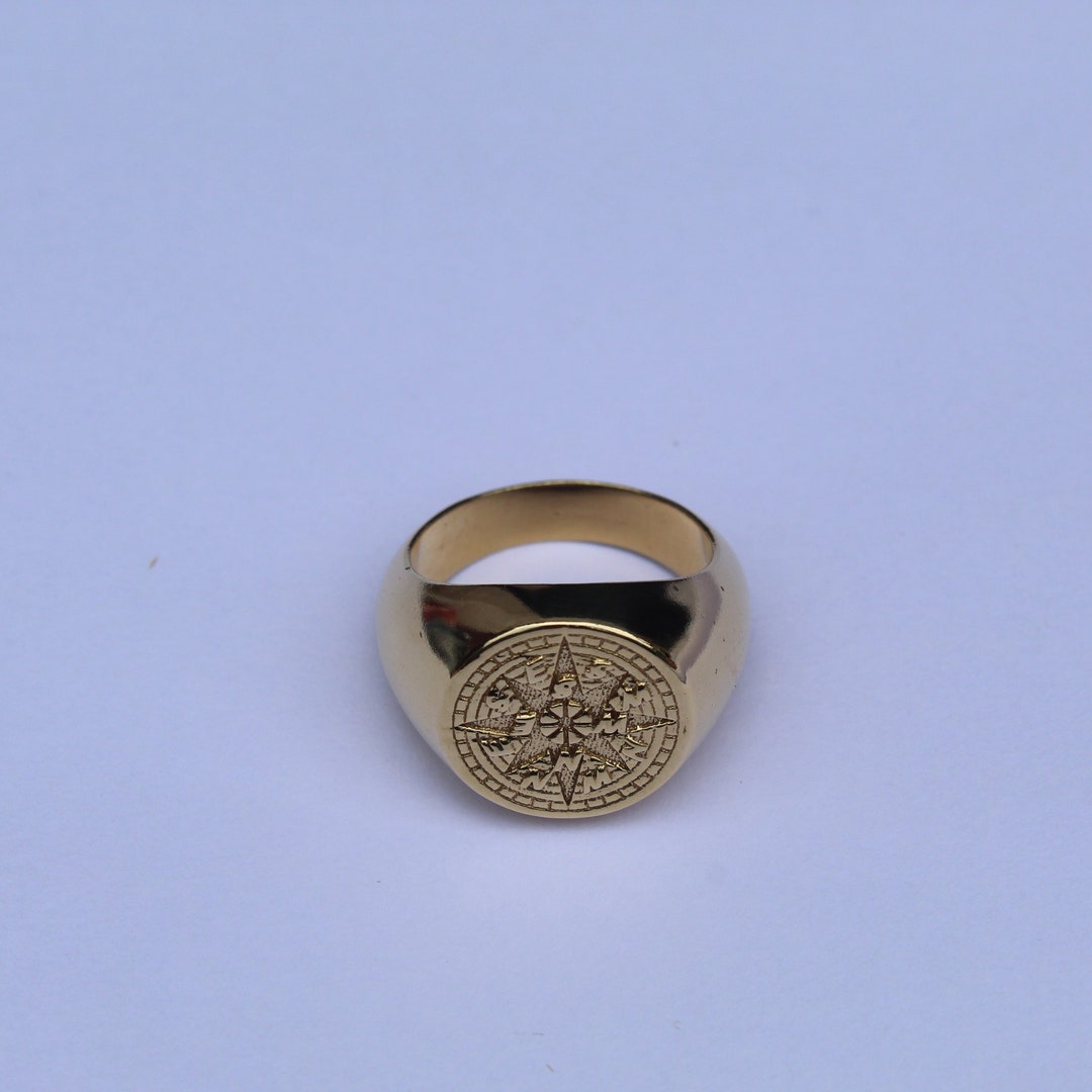 Brass Compass Signet Ring, Compass Sign Ring, Bronze Compass Ring, Ring ...