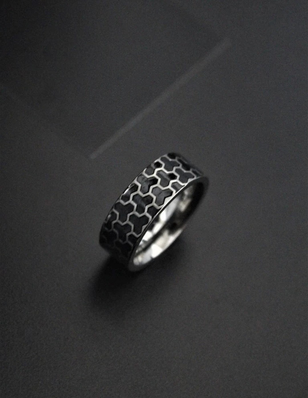 Antique Design Sterling Silver Band Ring, Geometric Pattern, - Etsy