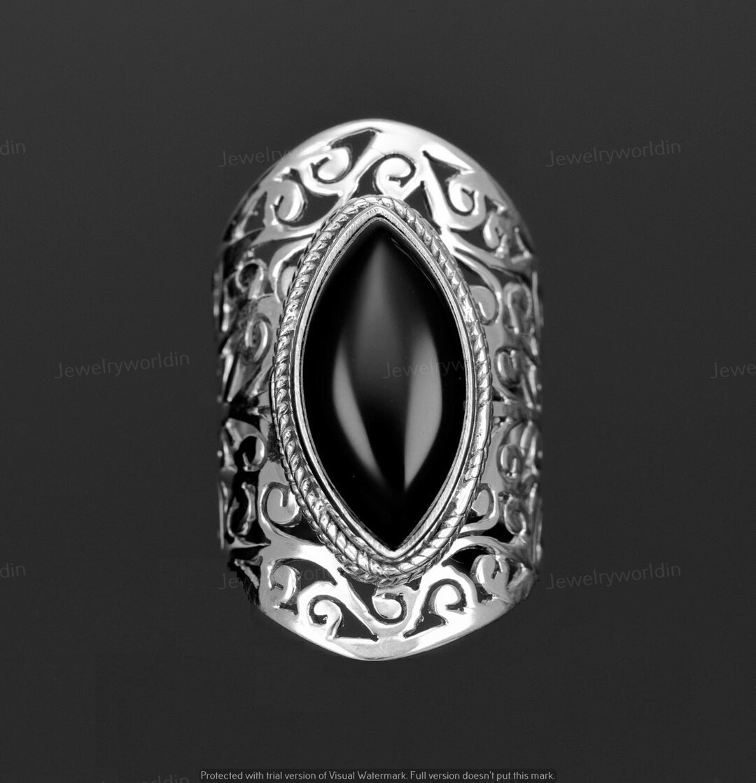 Filigree Black Obsidian Ring, 925 Silver Ring Gift Ring, Handmade Women ...