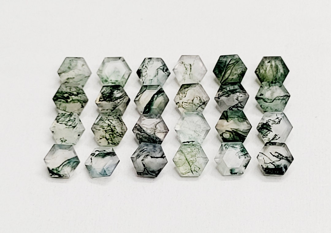 Faceted Moss Agate Hexagon: Natural Green Gemstone (6x6 Mm) - Etsy
