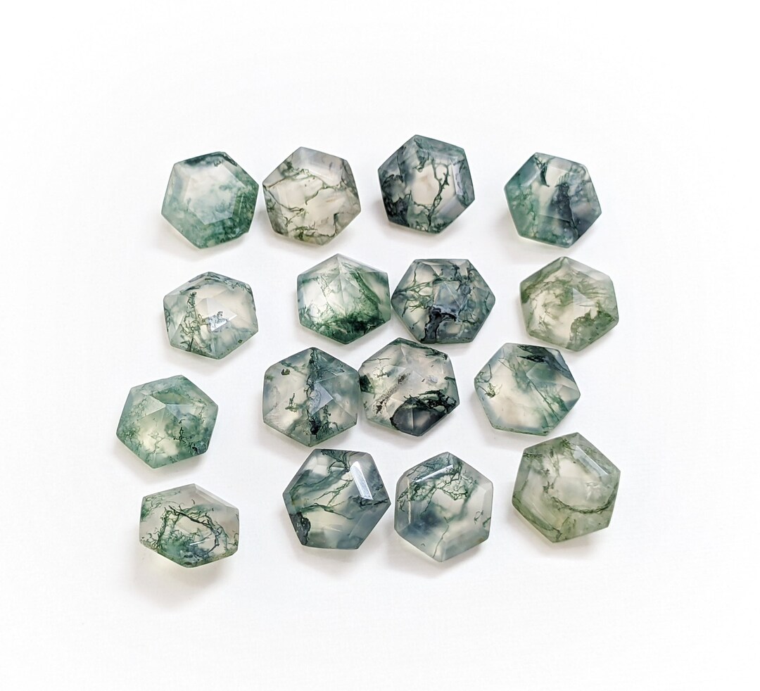 Moss Agate Gemstone Moss Agate Hexagon Shape Moss Agate Faceted Cut ...