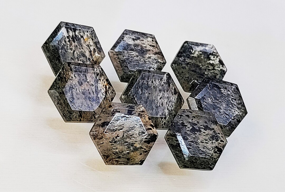 Natural Black Rutile Quartz Gemstone, Black Dot Quartz Faceted Hexagon ...