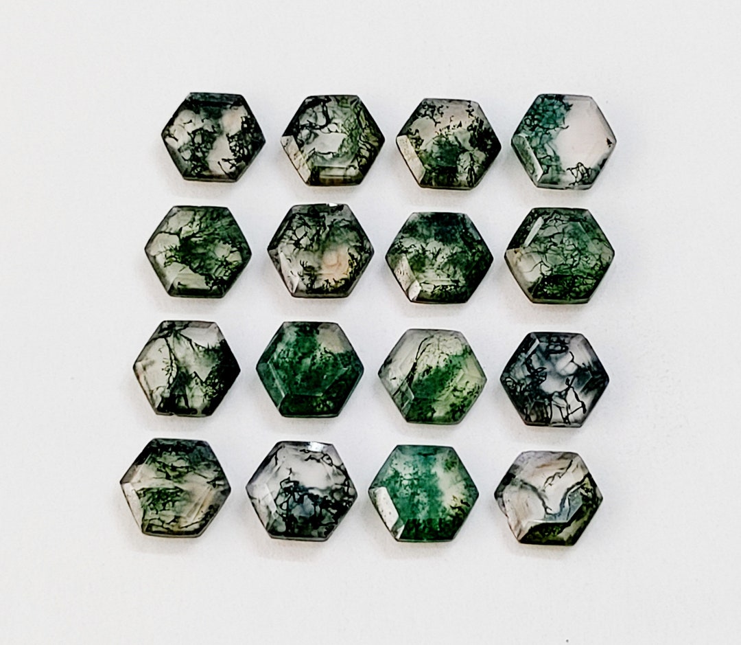 AAA+ Natural Moss Agate Faceted Hexagon Gemstone - Etsy UK