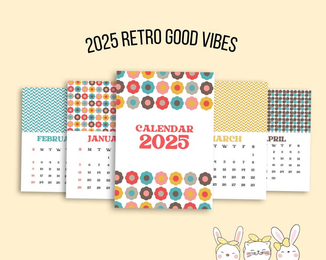 2025 Retro Good Vibes Desk Calendar | Instant Download | Home & Office ...