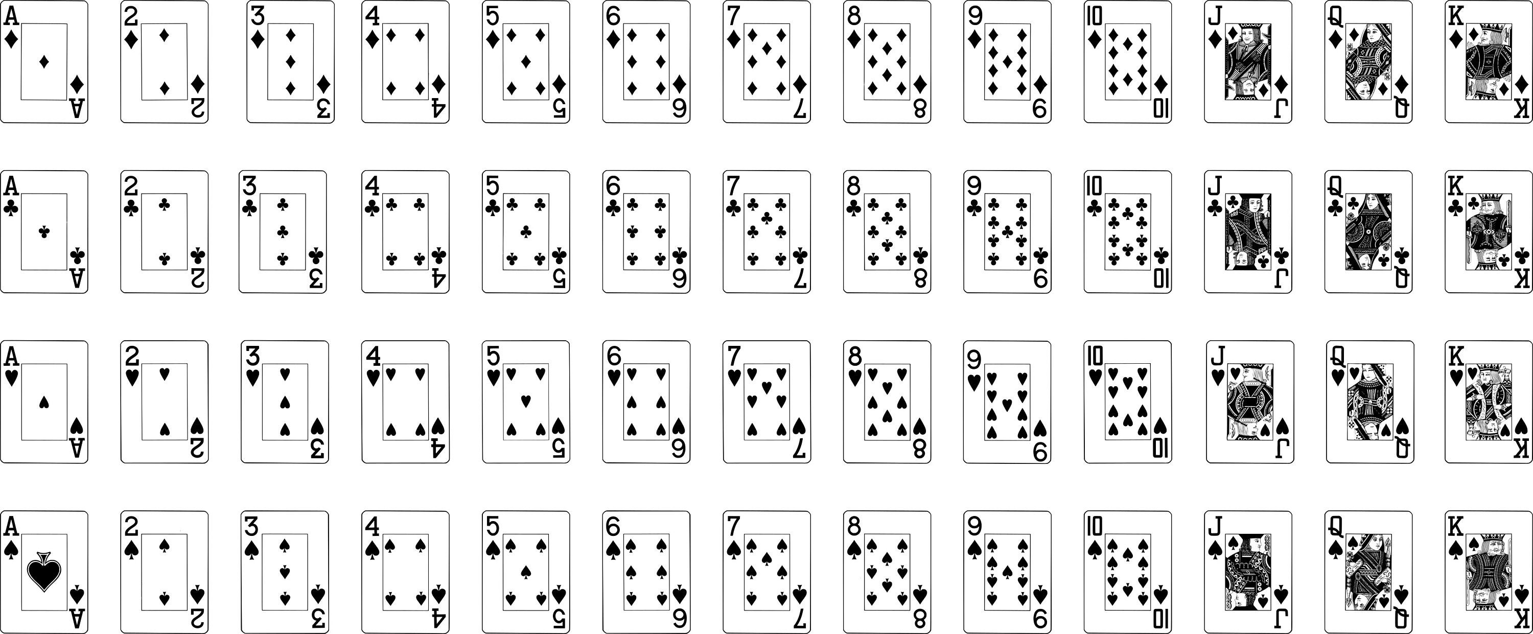 All 52 Playing/poker Cards, Full Deck, Hearts, Spades, Clubs, and ...