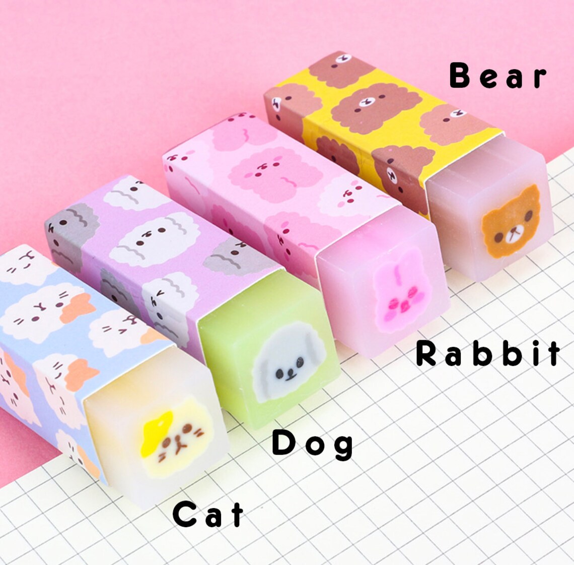 Kawaii Animal Rectangle Eraser Cute Dog Cat Rabbit Bear | Etsy