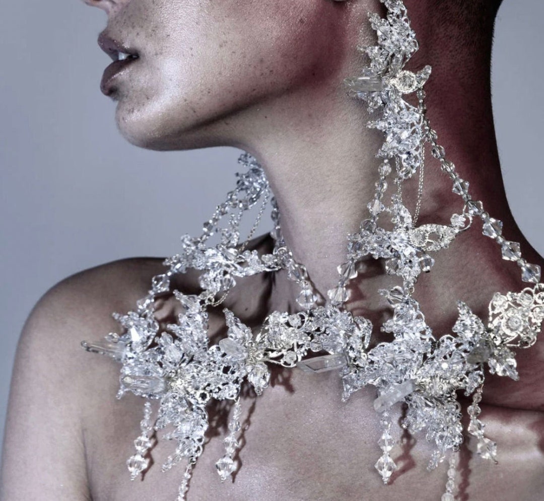 Crystal & Silver Headpiece With Ear Drops - Etsy