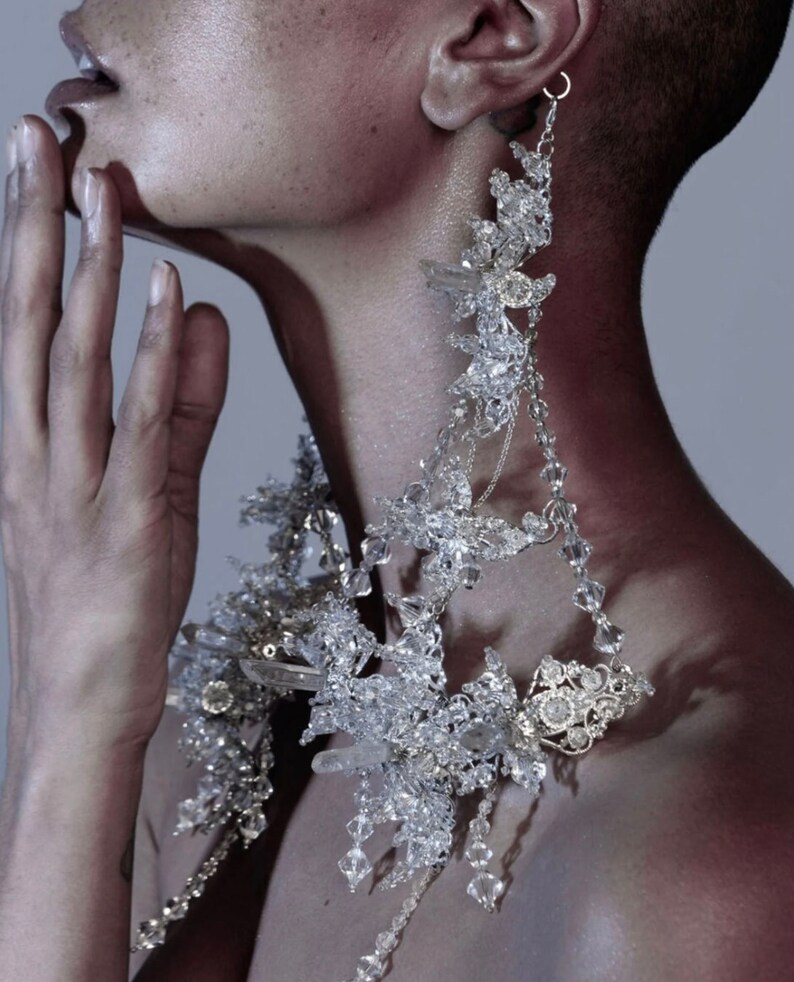 Crystal & Silver Headpiece With Ear Drops - Etsy