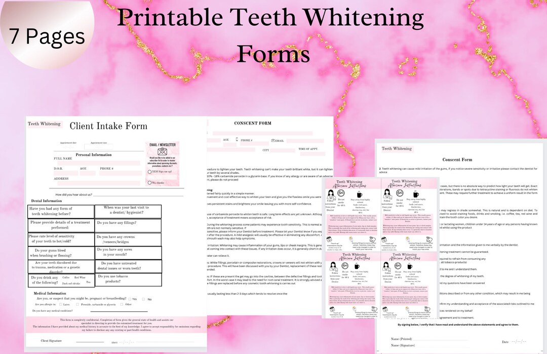 Teeth Whitening Forms, Teeth Whitening Consent Forms, Editable Teeth ...