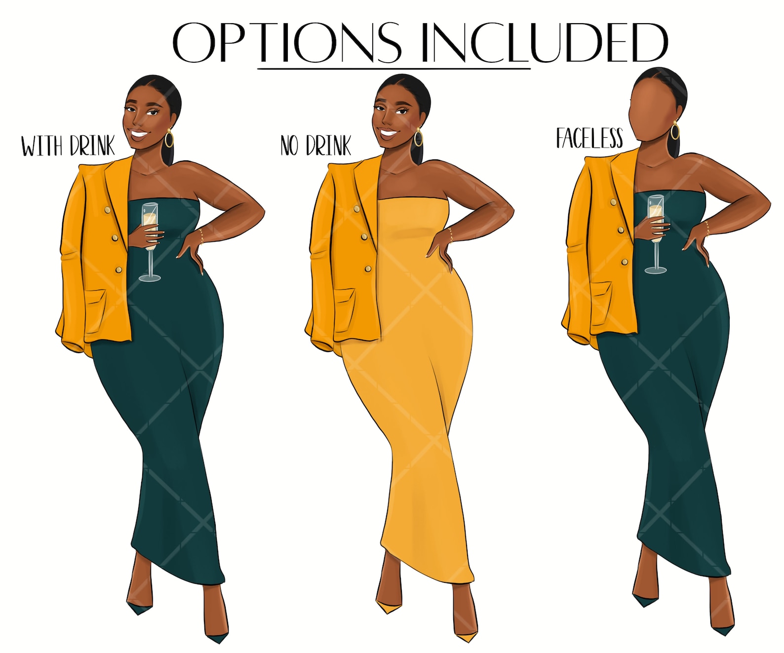 Curvy Black Woman Clipart Digital Stickers Plus Size - Etsy