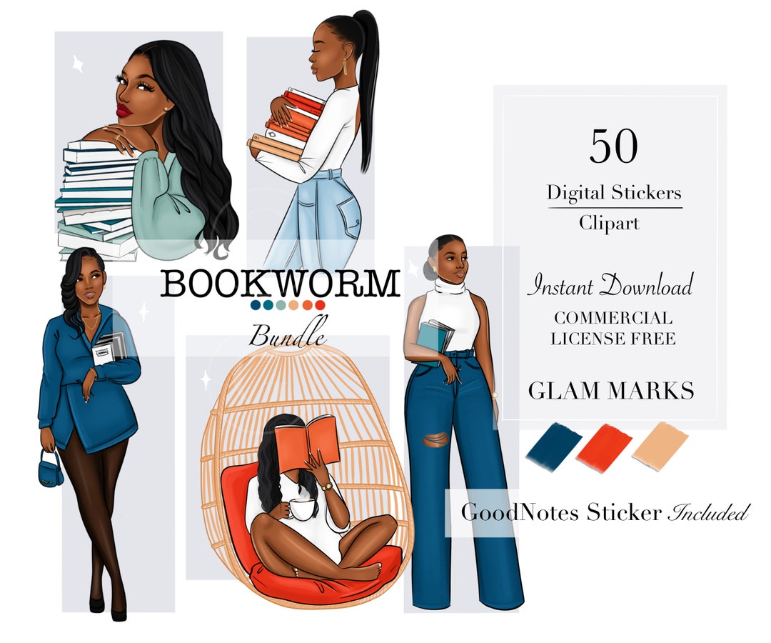 BUNDLE Bookworm Dolls 1-5, Bookworm Clipart, Reading Clipart, Bookworm ...